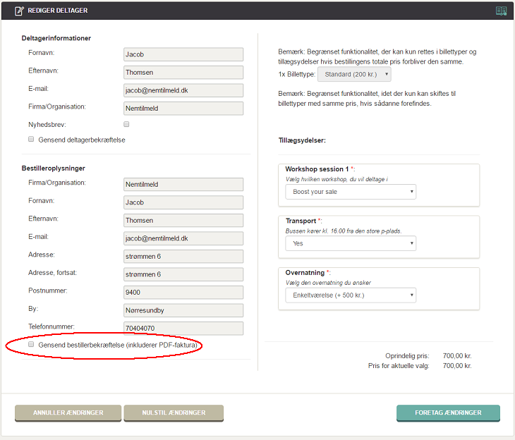 Sådan redigerer du en tilmelding
